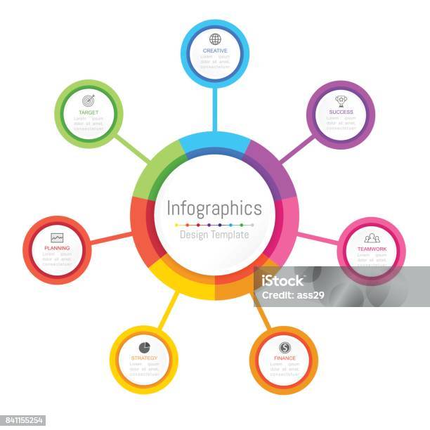 Infographic 7 옵션 부품 단계 일정 또는 프로세스와 비즈니스 데이터에 대 한 디자인 요소입니다 벡터 일러스트입니다 6