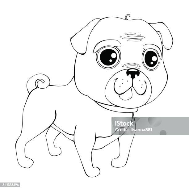 Pug 개요 벡터 일러스트 레이 션을 격리 가축에 대한 스톡 벡터 아트 및 기타 이미지 가축 갈색 강아지 개 Istock