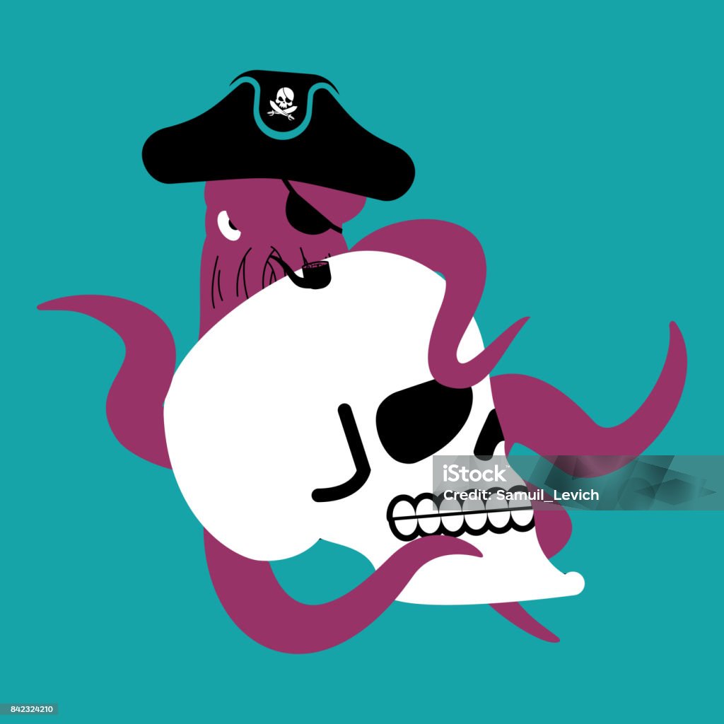 Octopus Pirate And Skull Poulpe Buccaneer And Skeleton Head Eye Patch