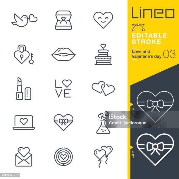 Lineo 편집 가능한 뇌졸중사랑과 발렌타인 라인 아이콘 아이콘에 대한 스톡 벡터 아트 및 기타 이미지 아이콘 입술