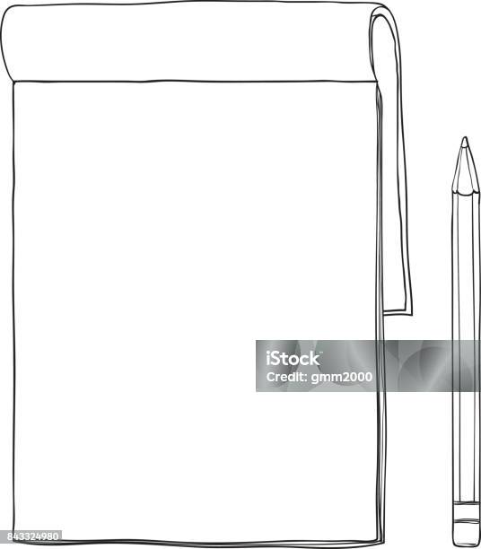 Ilustración De Lápiz Y Cuaderno Dibujado A Mano Lindo Vector Línea Arte