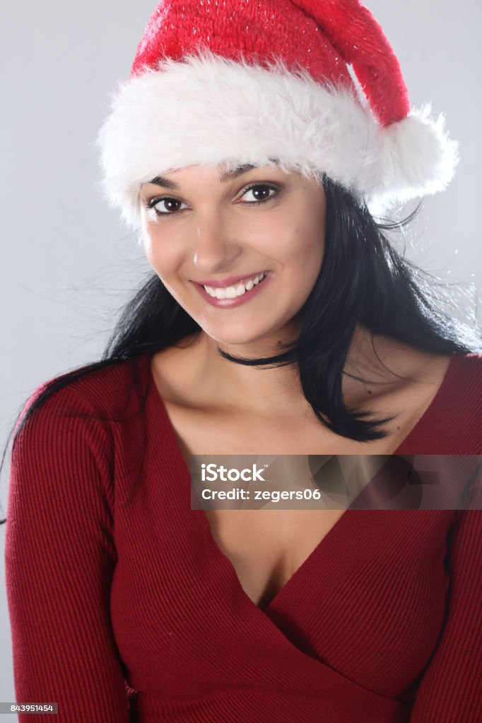 Beauty Christmas Fashion Model Girl With Long Straight Flying Hair In