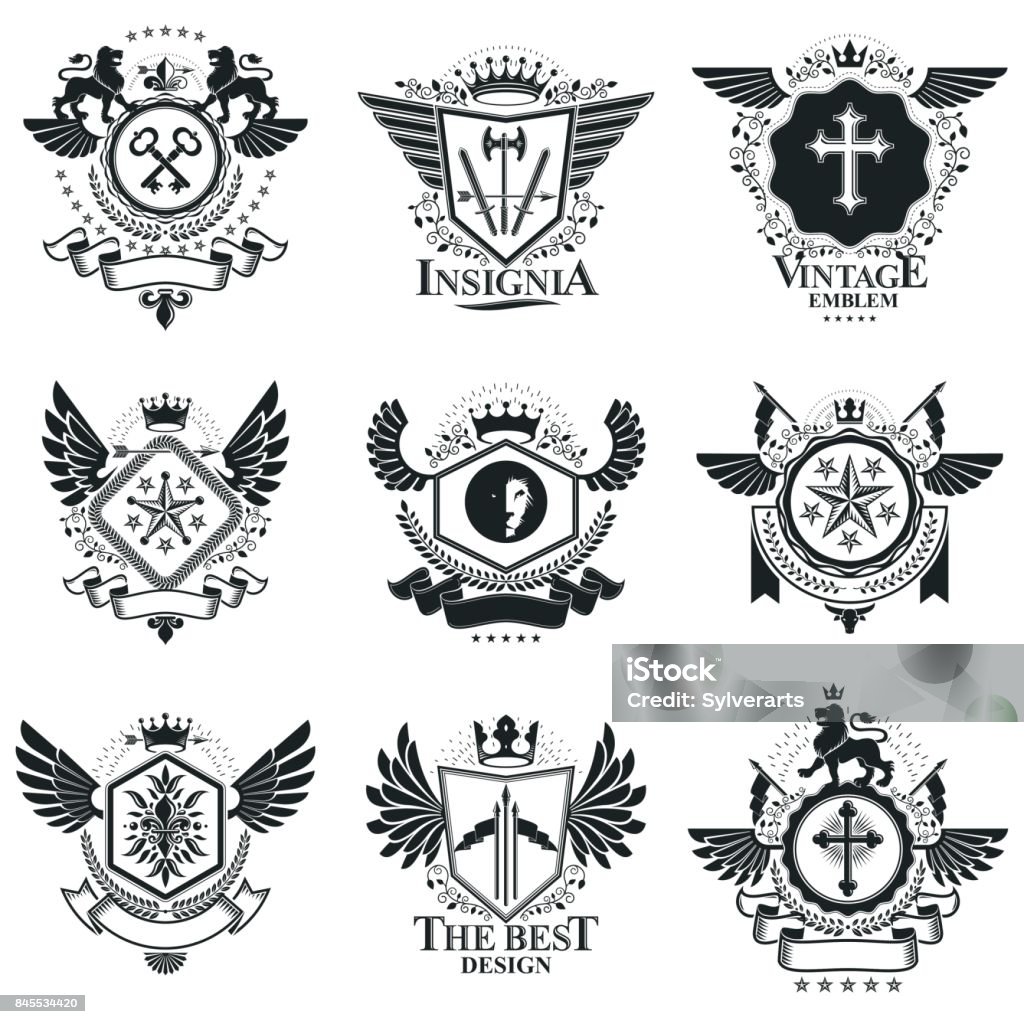 Vintage Emblems Vector Heraldic Designs Coat Of Arms Collection Vector