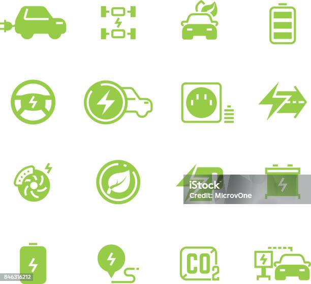 Simbol Muatan Listrik Dan Pictogram Transportasi Ramah Lingkungan Mobil Listrik Ilustrasi Stok