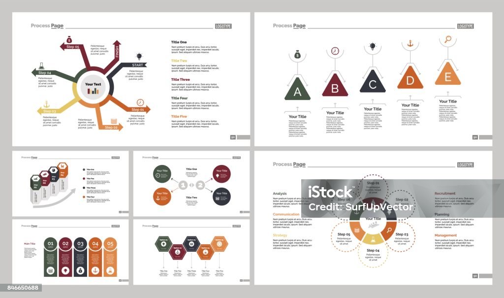 Seven Workflow Slide Templates Set Stock Illustration - Download Image ... Seven Workflow Slide Templates Set Stock Illustration - Download Image ...