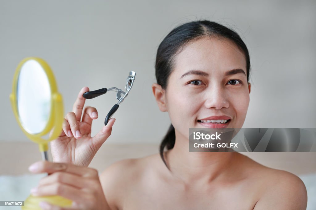 Portrait Of Beautiful Woman Making Curl Eyelashes Beautiful Woman Face