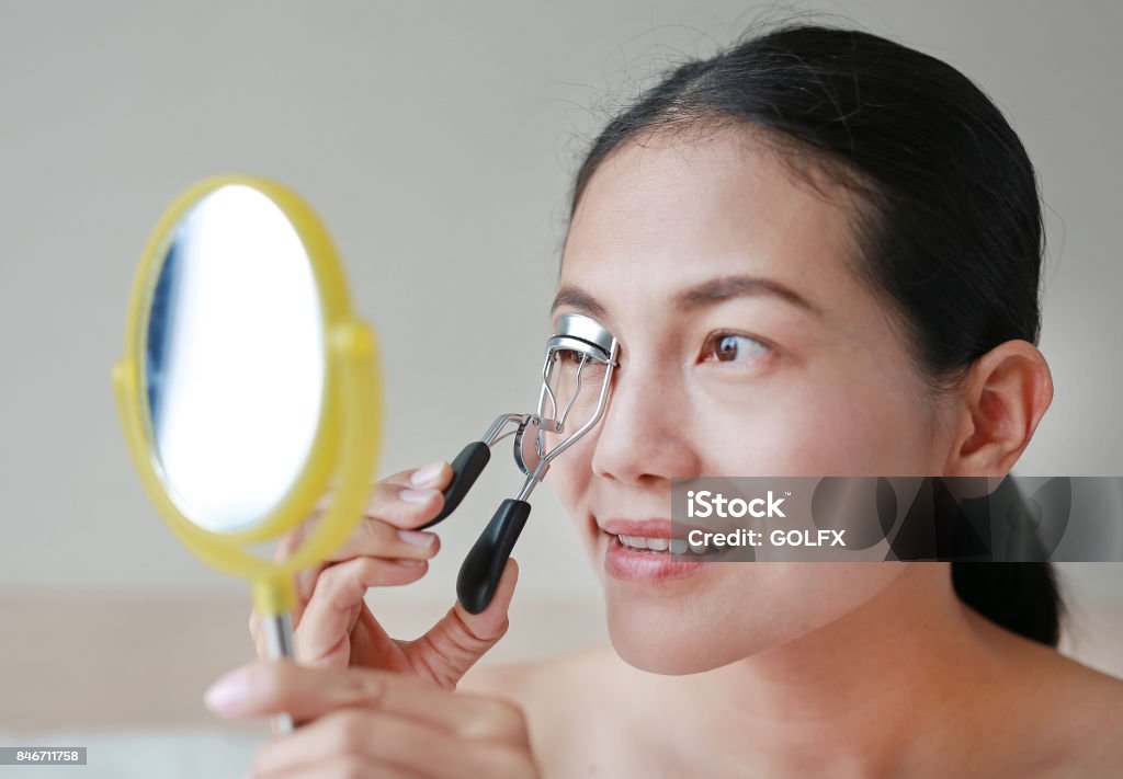 Portrait Of Beautiful Woman Making Curl Eyelashes Beautiful Woman Face