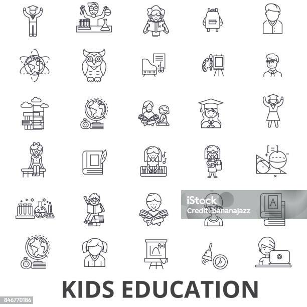 Les Enfants Éducation Technologies Ligne Icônes Fond Déducation