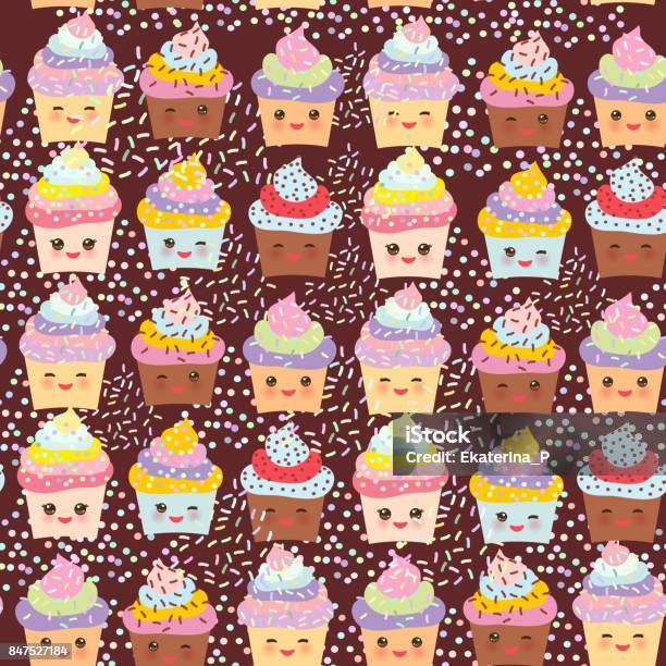 Pola Mulus Cupcake Kawaii Moncong Lucu Dengan Pipi Merah Muda Dan Mata