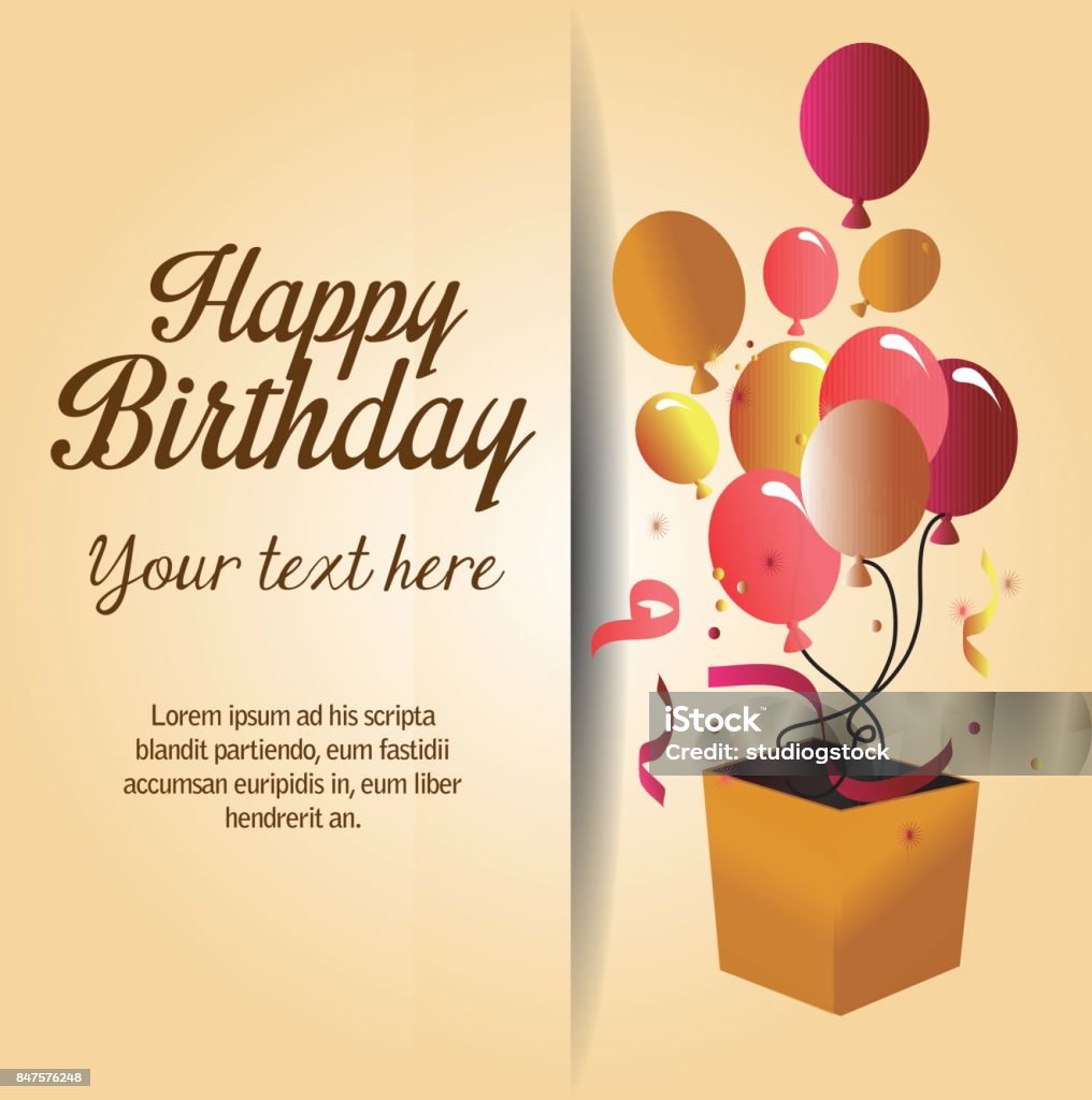 Happy Birthday Surprise Box With Balloons Isolated Icon Desig Stock