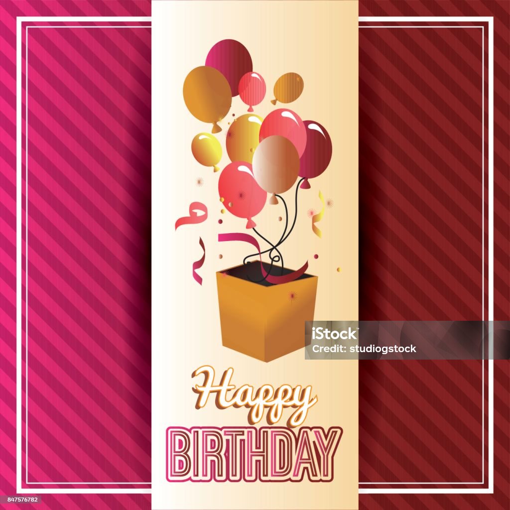 Happy Birthday Surprise Box With Balloons Isolated Icon Desig Stock
