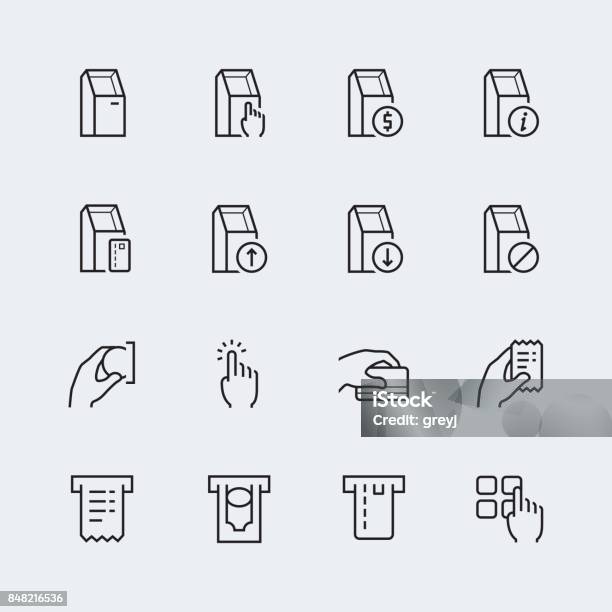 Selfservice Terminals Icon Set In Thin Line Style Stock Illustration ... Selfservice Terminals Icon Set In Thin Line Style Stock Illustration ...