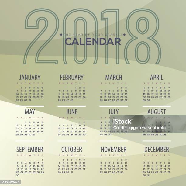 2018 현대 추상 녹색 인쇄 달력 시작 일요일 벡터 일러스트 레이 션 0명에 대한 스톡 벡터 아트 및 기타 이미지 0명