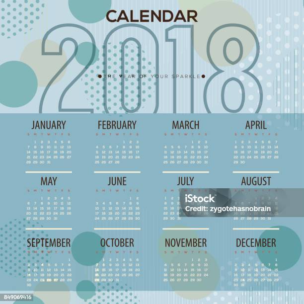 2018 블루 도트 패턴 인쇄 달력 시작 일요일 벡터 일러스트 레이 션 0명에 대한 스톡 벡터 아트 및 기타 이미지 0명