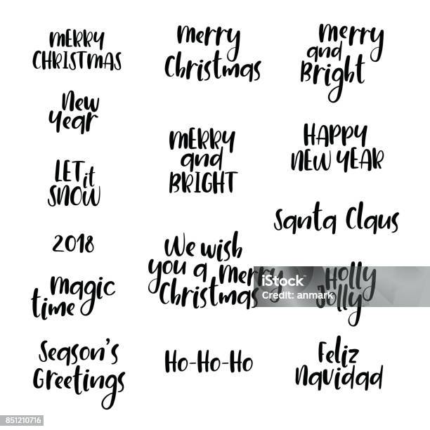Natal Tahun Baru Kaligrafi Ditetapkan Frasa Huruf Tangan Kartu Ucapan