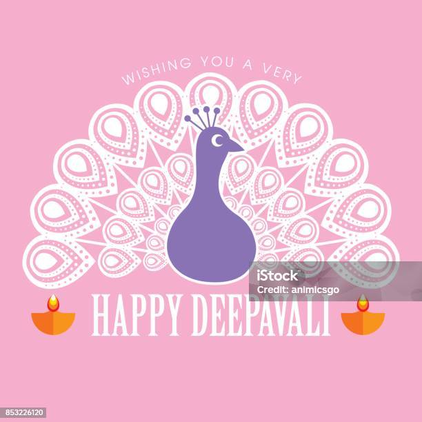 Diwali Or Deepavali Greetings Template With Beautiful Peacock Vector