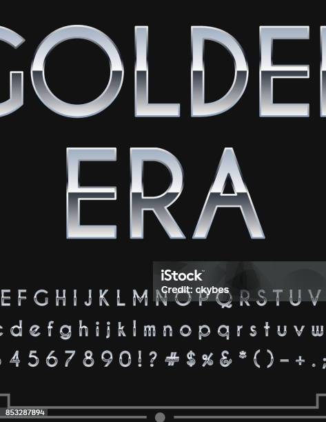 Set Font Silver Atau Chrome Metallic Huruf Angka Dan Karakter Khusus Di