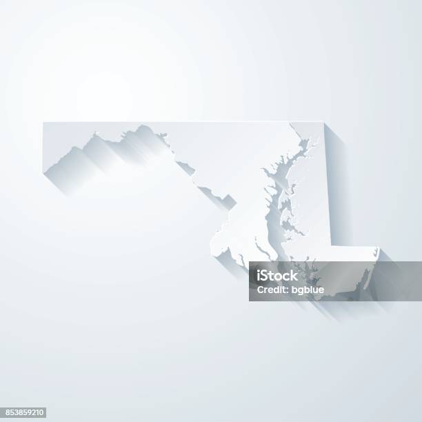 Maryland Map With Paper Cut Effect On Blank Background Stock