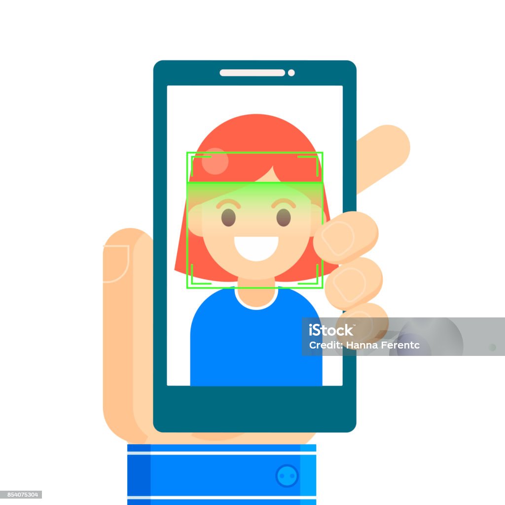 Gesichtserkennung Und Mobile Identifikation Junge Frau Entsperren Ihr ... Gesichtserkennung Und Mobile Identifikation Junge Frau Entsperren Ihr ...
