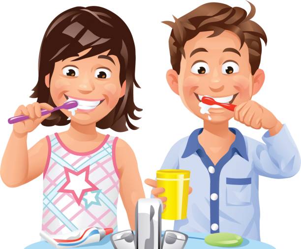 Children brush teeth Clipart Vector PNG , SVG, EPS, PSD, AI