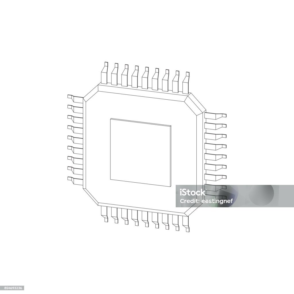 Cpu 處理器圖示白色背景上的孤立向量輪廓圖向量圖形及更多dimetric Projection圖片 Dimetric