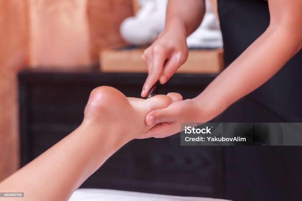 Reflexology Foot Massage Spa Foot Treatment By Wood Stickthailand Stock