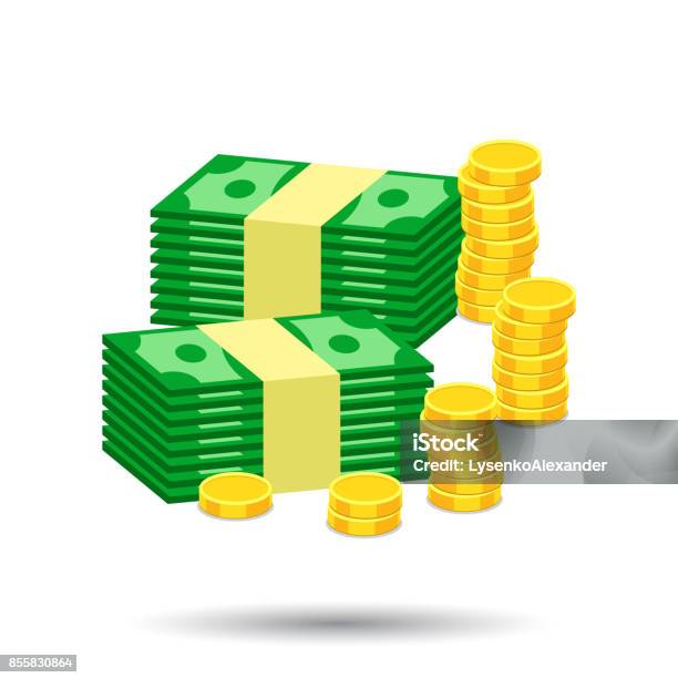 Piles De Pièces Dor Et De Piles Dargent Dollar Illustration Vectorielle