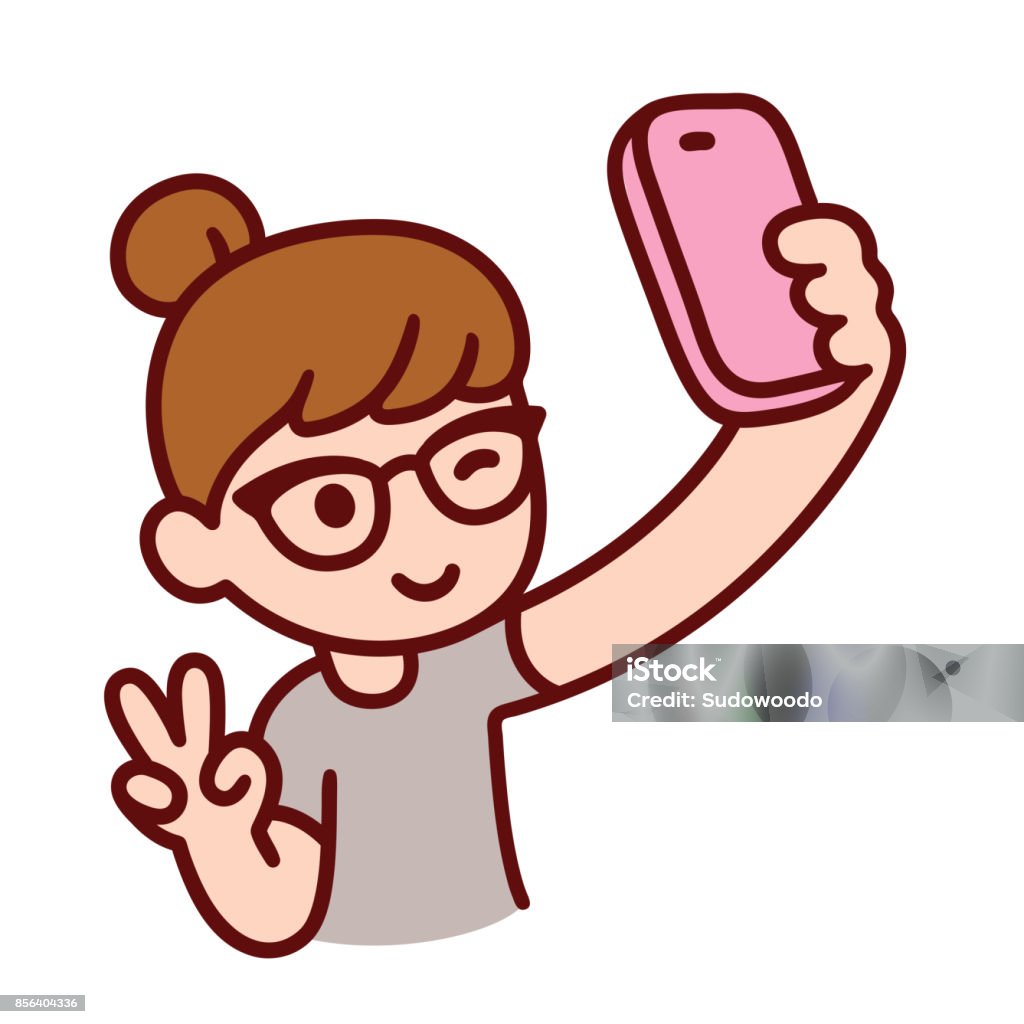 Cute Hipster Girl Takes Selfie Stock Illustration Download Image Now