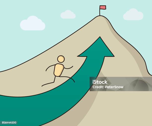 Karakter Stickman Kartun Mendaki Gunung Menuju Puncaknya Di Mana
