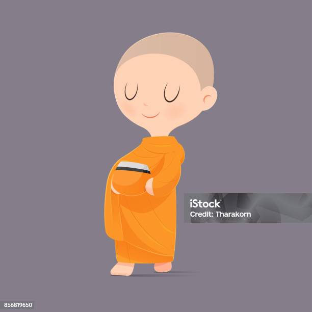 Kartun Biksu Buddha Asia Tenggara Terima Penawaran Makanan Ilustrasi