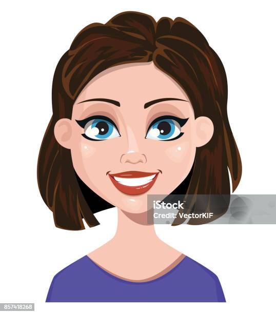 Wanita Tersenyum Emosi Wanita Ekspresi Wajah Karakter Kartun Yang Lucu