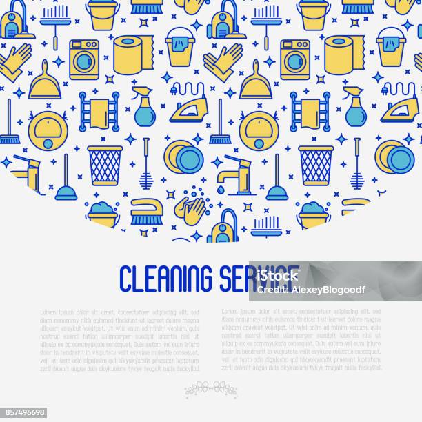 Konsep Cleaning Service Dengan Ikon Garis Tipis Besi Mesin Cuci