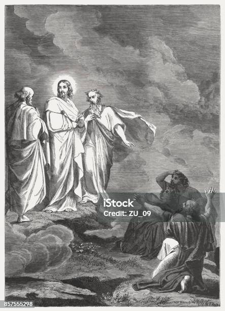 Transfigurasi Yesus Ukiran Kayu Diterbitkan 1886 Ilustrasi Stok Unduh
