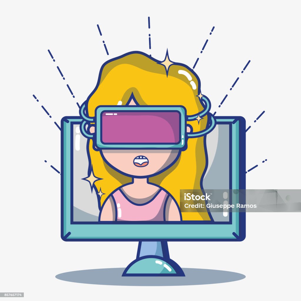 Girl With 3d Glasses Technology To Virtual Reality Stock Illustration