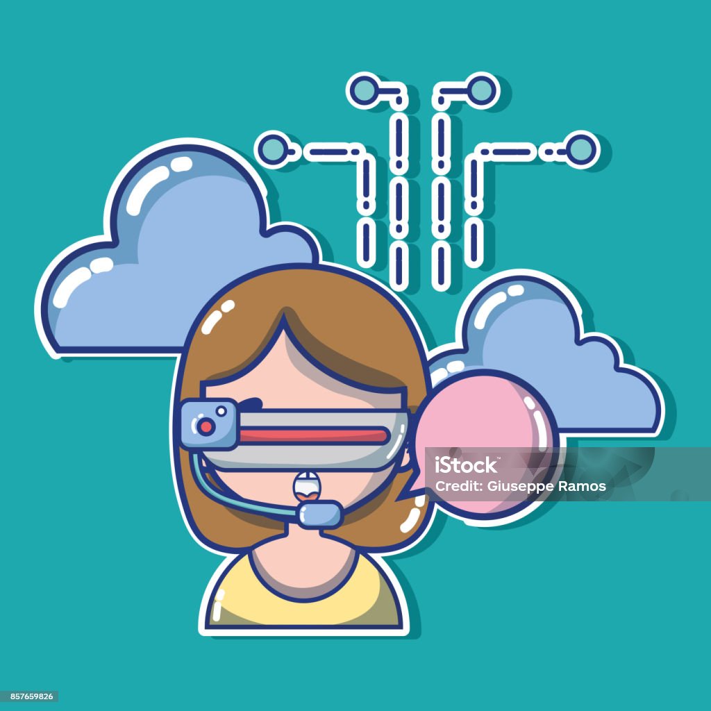 Girl With 3d Glasses Technology To Virtual Reality Stock Illustration