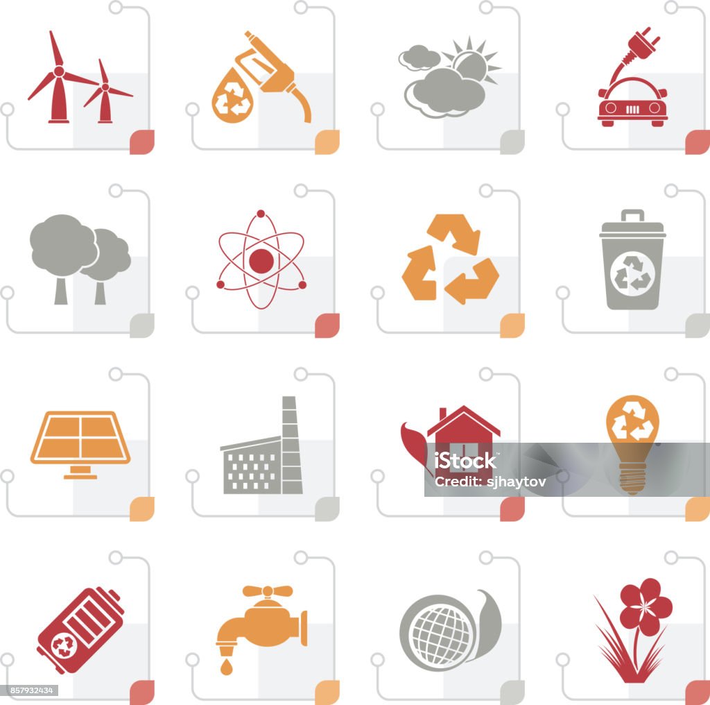 Stylisé De Lécologie Lenvironnement Et Recyclage Des Icônes Vecteurs