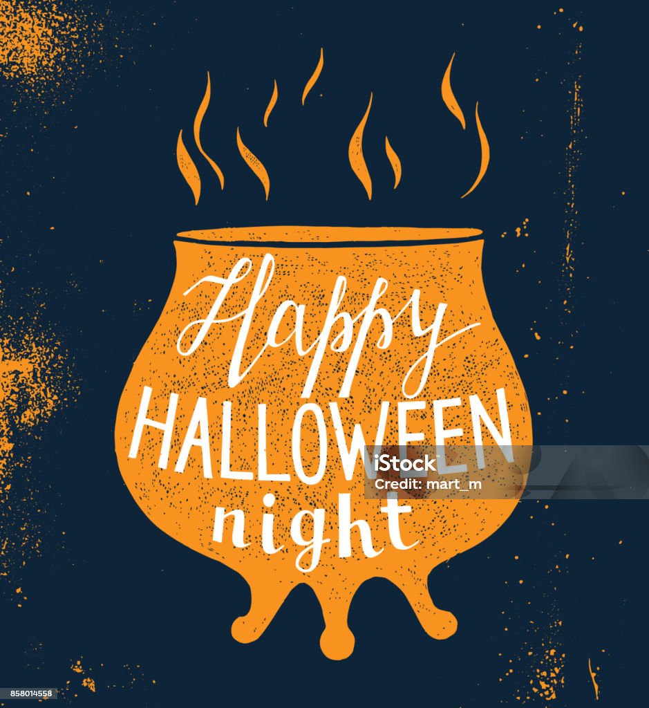 Halloweendesign Mit Topf Silhouette Und Schriftzug Stock Vektor Art und ... Halloweendesign Mit Topf Silhouette Und Schriftzug Stock Vektor Art und ...