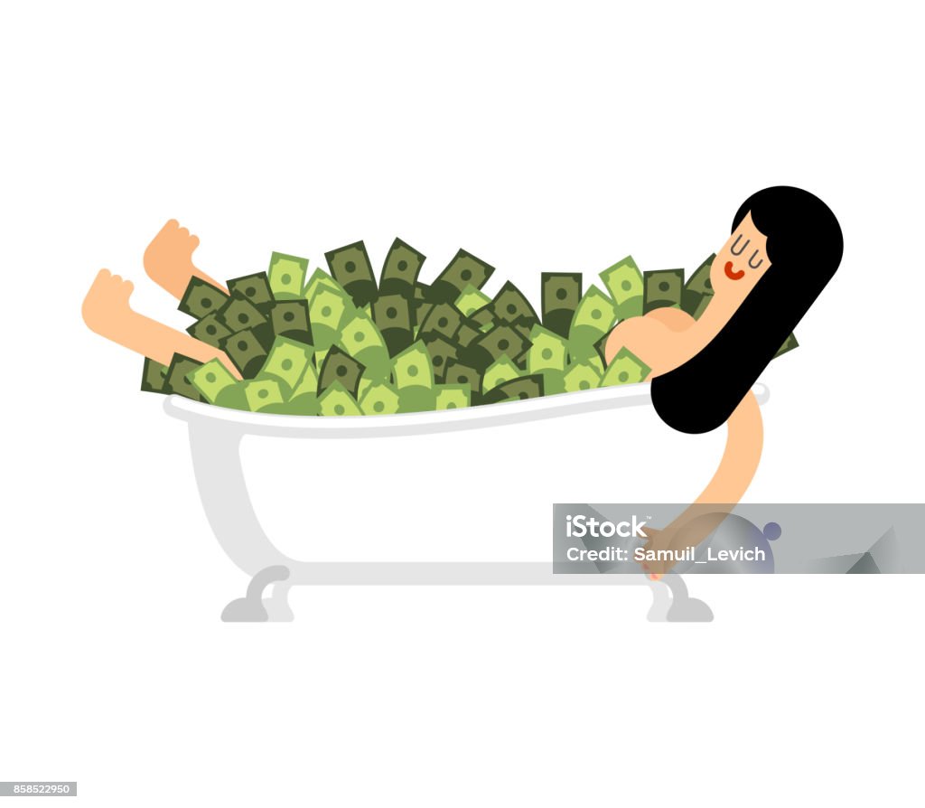 Ilustración De Chica En La Bañera De Dinero Mujer En Efectivo Total Del Baño Ilustración De