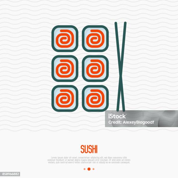 Sushi Dengan Ikon Sumpit Garis Tipis Untuk Menu Restoran Atau Logo