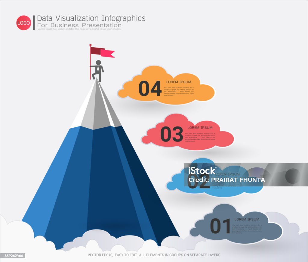 Templat Infografis Piramida Bisnis Dengan Empat Langkah Atau Opsi Mengkomunikasikan Data Melalui