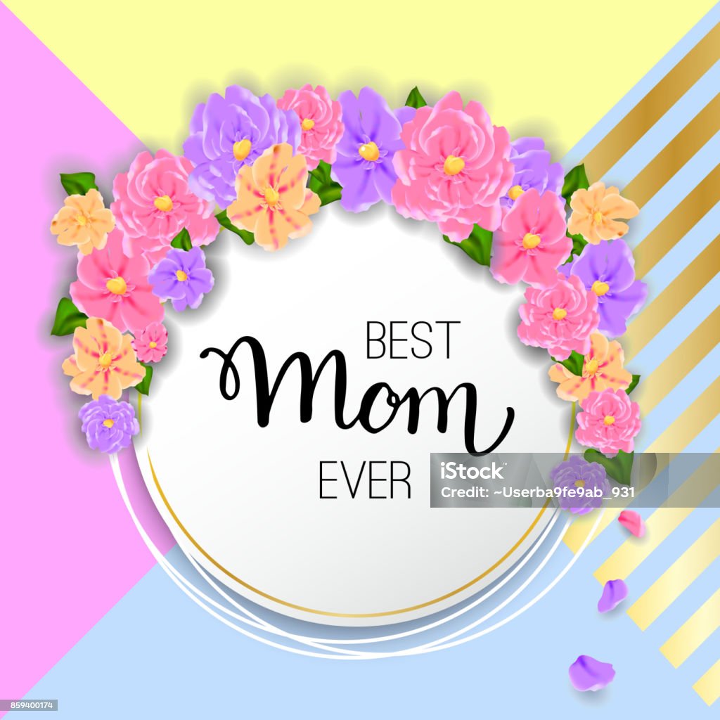 Happy Mothers Day Layout Design With Flowers Hand Lettering Frame And