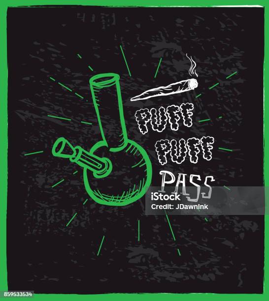 Budaya Ganja Ganja Puff Puff Pass Tangan Digambar Desain Label