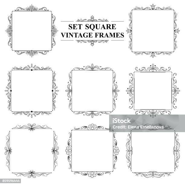 Set Hitam Dan Putih Bingkai Persegi Elegan Vintage Dengan Ornamen Bunga