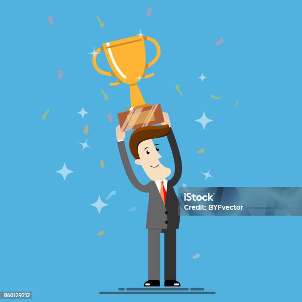 Pengusaha Berdiri Dan Memegang Piala Penghargaan Ilustrasi Konsep ... Pengusaha Berdiri Dan Memegang Piala Penghargaan Ilustrasi Konsep ...