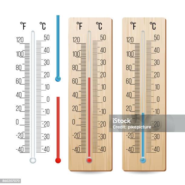Vektor Termometer Meteorologi Realistis Rred Dan Biru Tingkat Yang
