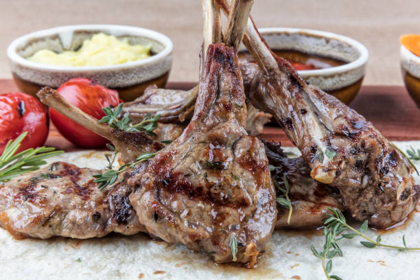 Free Stock Photo of Grilled lamb chops with vegetables on plate ...