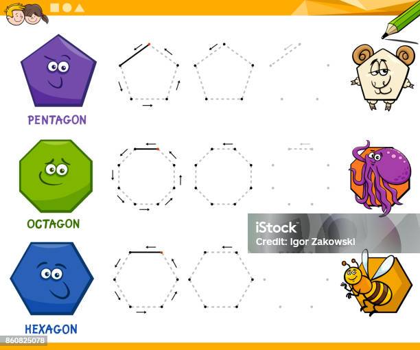 Lembar Kerja Gambar Bentuk Geometris Ilustrasi Stok Unduh Gambar