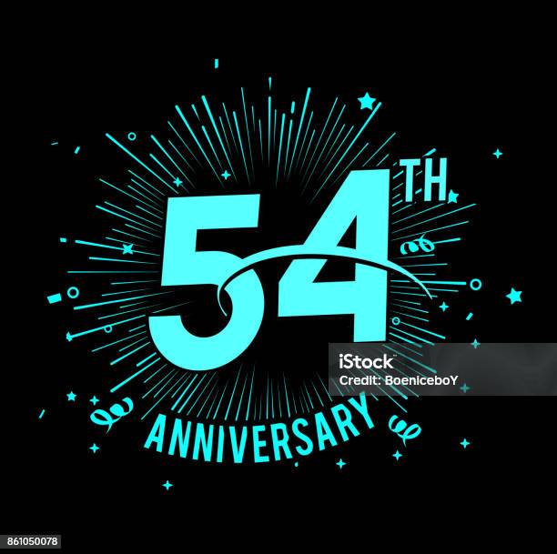 54 주년 불꽃놀이 배경입니다 어두운 디자인 개념에서 노을 기념일에 대한 스톡 벡터 아트 및 기타 이미지 기념일 다중 색상