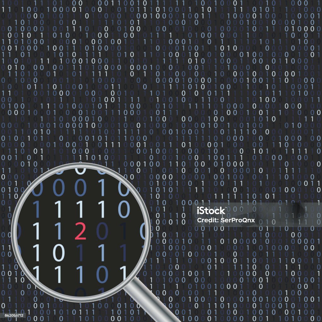 Vector Software Bug On Screen With Binary Code Stock Illustration