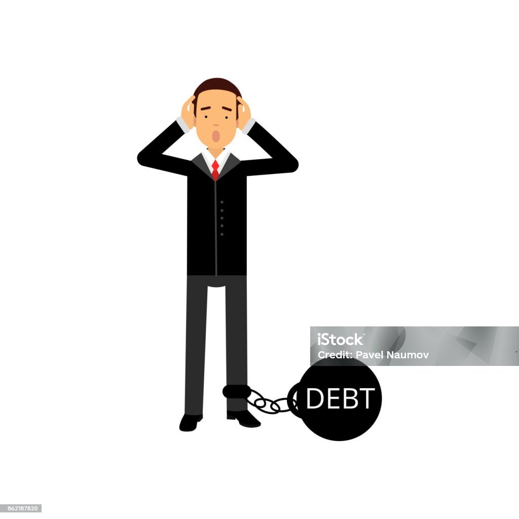 Ilustración de Carácter De Empresario Triste Con Un Peso De Deuda ... Ilustración de Carácter De Empresario Triste Con Un Peso De Deuda ...